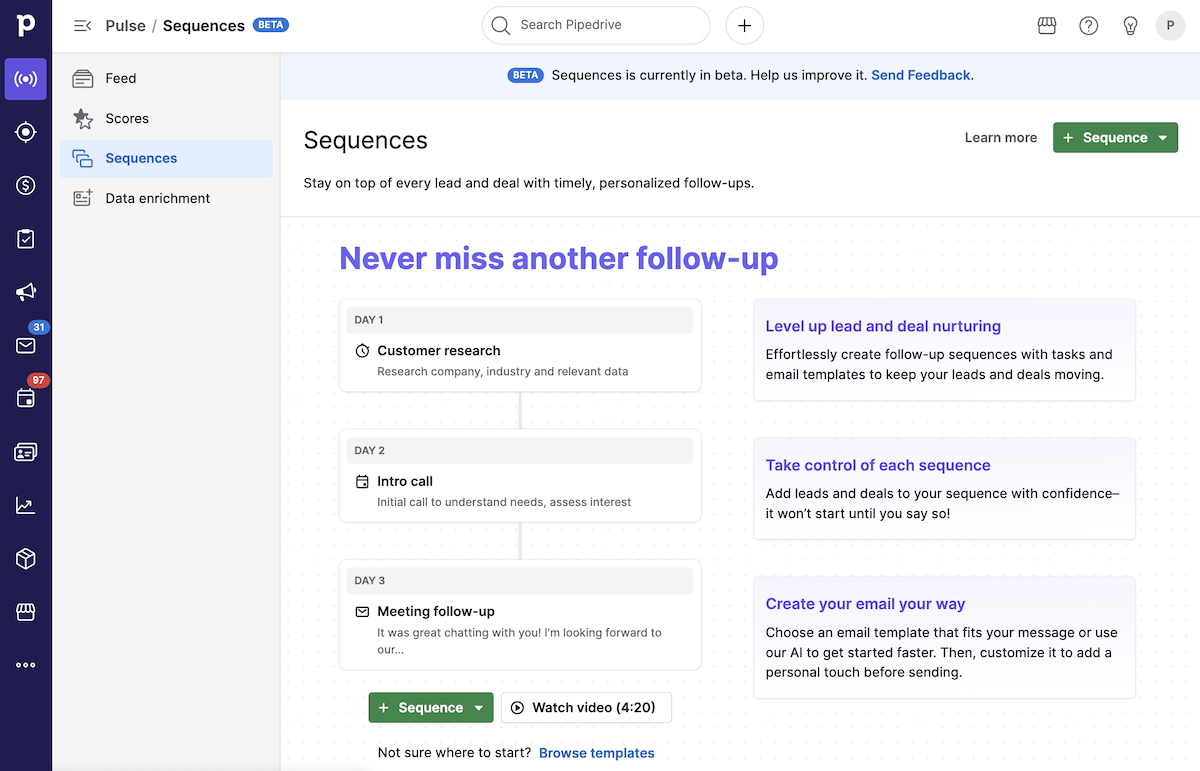 Sequences feature - Knowledge Base | Pipedrive